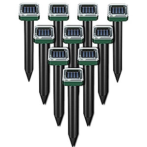 Mole Repellent Solar Powered 10 Pack Snake Repellent Squirrel Gopher Repellent IP44 Waterproof Ultrasonic Rodent Repellent and Deterrent Mole Trap Killer for Your Yard,Farm,Garden