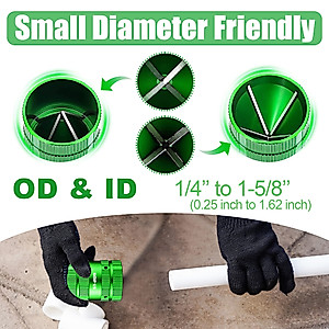 Dreyoo Pipe Reamer PVC Deburring Tool, [Plumbers Efficient Helper] Copper Deburring Tool Pipe Cleaner All Metal Pipe Chamfer Tool 1/4'' to 1-5/8'' Inner Outer for Wide Diameter Pipe (Green)