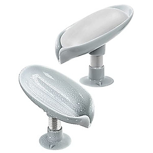 Bar Soap Holder, YUOROS Shower Soap Dishes Container with Suction Cup Leaf Shape Self Draining for Bathroom Kitchen (2 Pack, Blue)