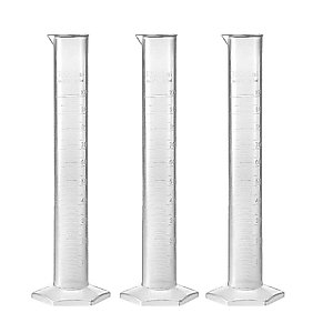 uxcell Plastic Graduated Cylinder, 100ml Measuring Cylinder, Science Test Tube Beakers, Single Metric Scale, Clear Hex Base Flask for Lab Home 3pcs