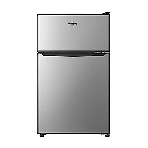 Whirlpool WHR31TS4E 3.1 Cu. Ft. Compact Refrigerator Dual Door Fridge, Adjustable Mechanical Thermostat with True Freezer, Stainless Steel Look