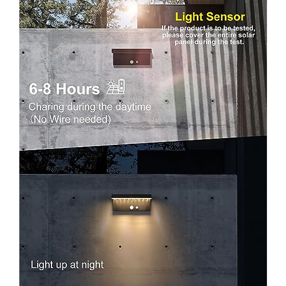 DAWALIGHT Solar Outdoor Wall Light, Motion Sensor with 3 Lighting Modes 3000K ip44 Waterproof, Solar Light Patio Porch Decoration Aluminum Black