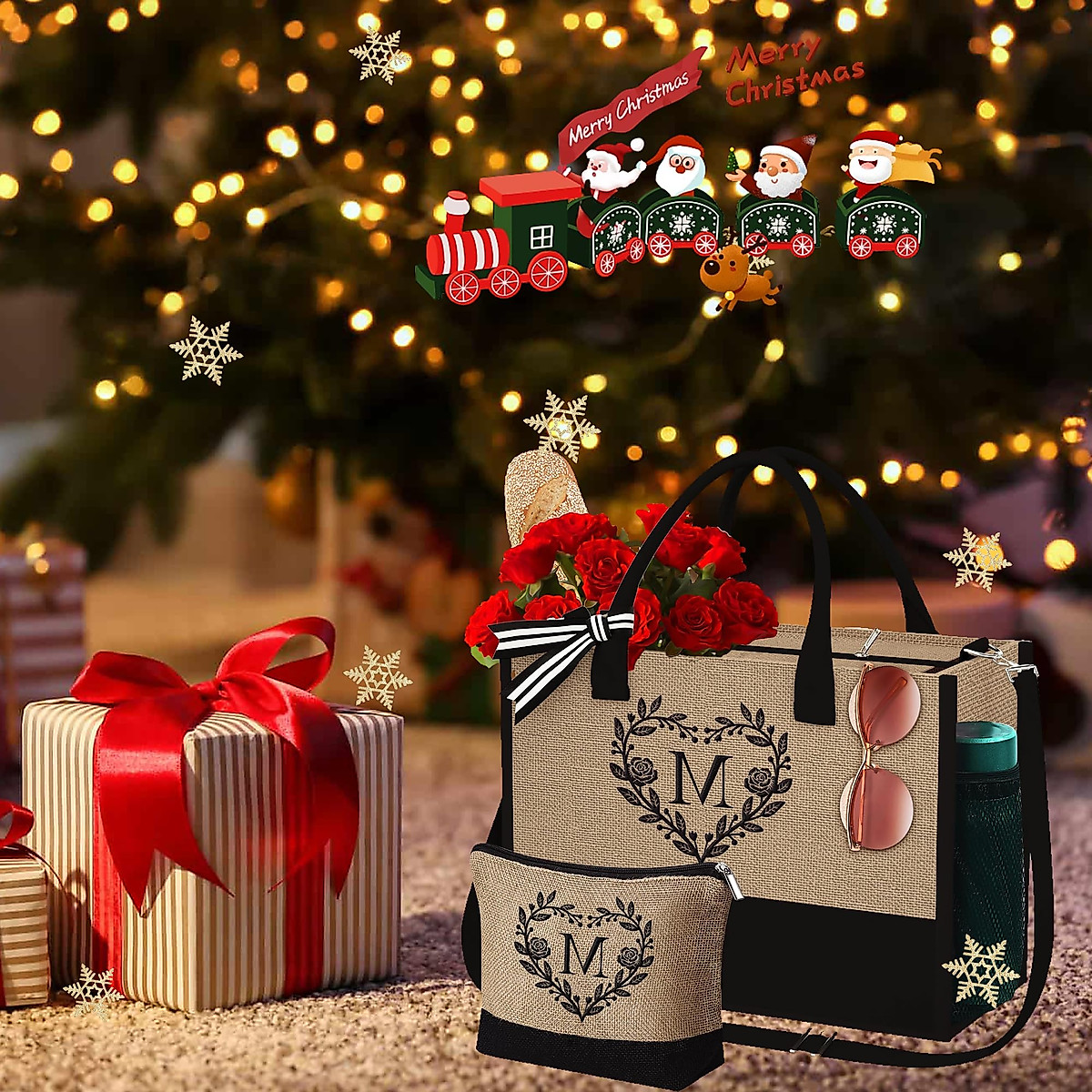 YOOLIFE Gifts for Mom - Mothers Day Gifts for Mom, Mom Gifts, Personalized Birthday Gifts for Mom, Mother In Law Gifts, Mothers Day Gifts from Daughter, Jute Initial Tote Bag Women A