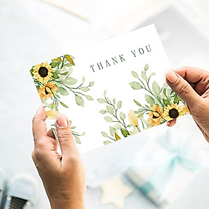 Whaline 40 Pack Sunflower Thank You Cards with Envelopes Stickers Watercolor Floral Greeting Cards Spring Summer Flower Blank Note Cards for Wedding Baby Shower Bridal Birthday Party, 4 x 6 Inch