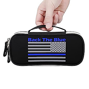 Back The Blue Police Line US Flag Pencil Pen Case Portable Pen Bag with Zip Travel Makeup Bag Stationery Organizers for Home Office