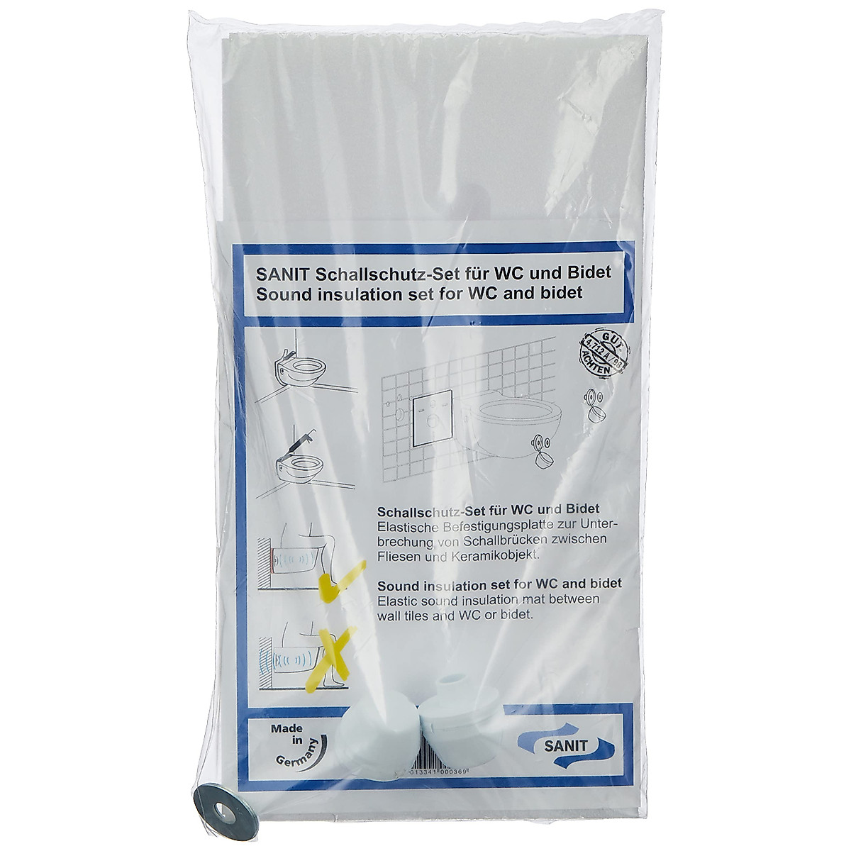 Sanit Soundproofing Kit for Wall-Hung Toilets and Bidets, Set of 1, White, 16.002.00 0000