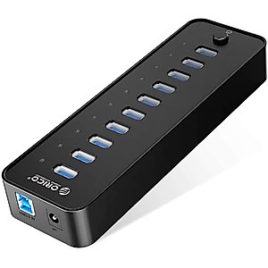 ORICO Powered USB Hub, 10 Ports 36W USB 3.0 Data Hub with 12V/3A Power Adapter for Computer, PC, Laptop, Mobile HDD, Flash Drive and More