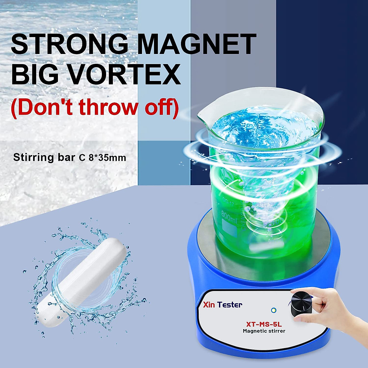 Xin Tester 5000ml Magnetic Stirrer, Stainless Steel Magnetic Mixer with Stir Bar, Magnetic Stir Plate for Sauces/Yeast Starters/Paint/Ink (No Heating) Max Stirring Rate: 2200RPM