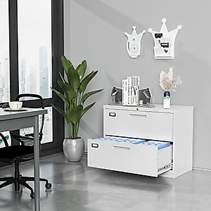 LISSIMO Lateral File Cabinet with 2 Drawer, Locking Filing Cabinet for Home Office,Metal Storage Cabinet for Letter/Legal Size with Anti-tilt Mechanism (White)
