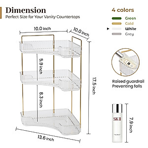 Aveniee Corner Bathroom Counter Organizer, Bathroom Countertop Shelf Makeup Organizer,Perfume Tray and Vanity Organizer (3 Tiers, White)