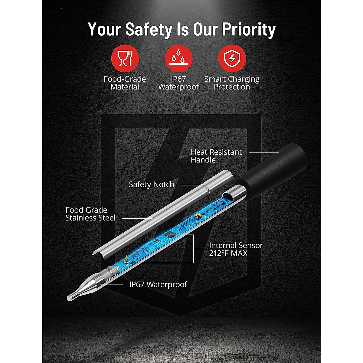 Paris Rhône 263ft Smart Meat Thermometer, Wireless Meat Thermometer, Food Thermometer with Smart Alert, IP67 Waterproof, Dishwasher Safe for The Grill, Kitchen, Garden, Rotisserie (Bamboo/2 Probes)