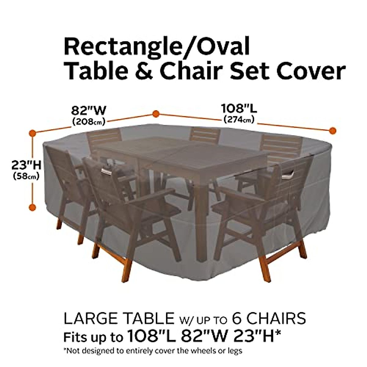 Classic Accessories Ravenna Water-Resistant 108 Inch Rectangular/Oval Patio Table & Chair Set Cover, Large, Taupe, Outdoor Table Cover