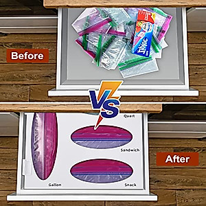 Ziplock Bag Storage Organizer for Kitchen Drawer, Acrylic Baggie Organizer, Zip Lock Bag Dispenser Holder for Gallon, Quart, Sandwich and Snack, Compatible with Ziploc, Solimo, Glad, Hefty,Great Value