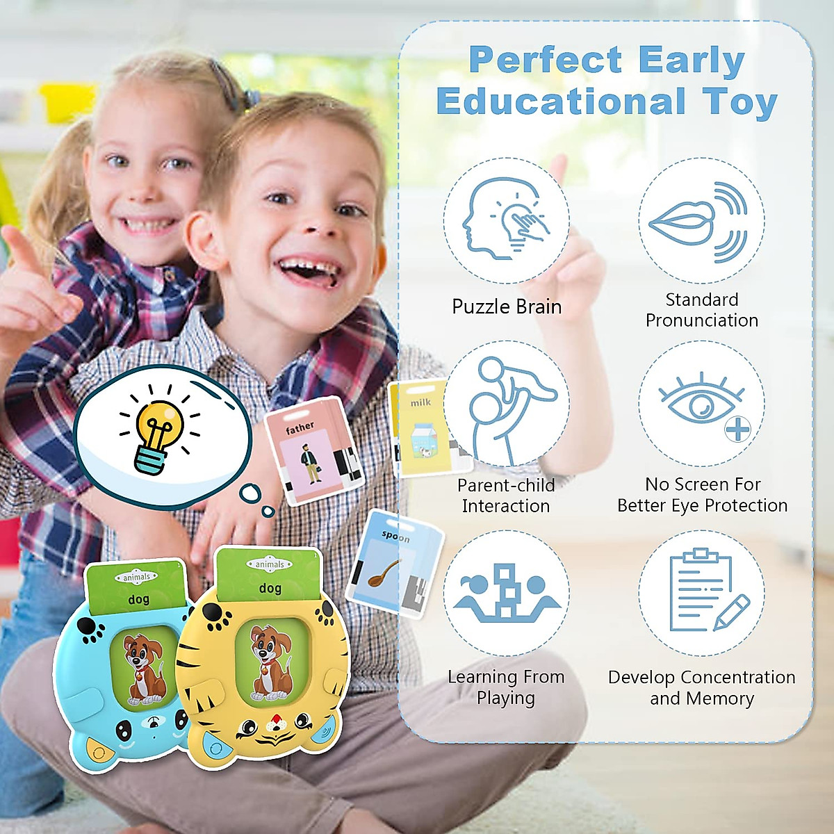 Talking Flash Cards Learning Toys for 2 3 4 5 6 Year Old Kids Toddler Flash Cards, Educational Toddlers Toys Reading Machine with 224 Words, Preschool Montessori Toys and Birthday Gift for Kids（Bear）