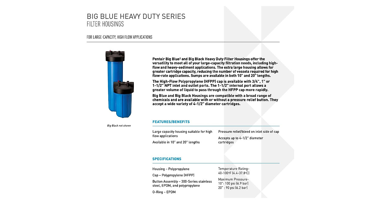 Pentair Big Blue Filter Housing - Heavy Duty Water Filter