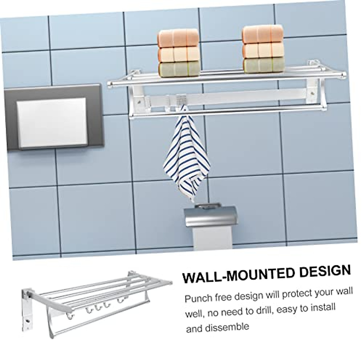 Zerodeko 1 Set Towel Rack Makeup Organizer Telescopic Towel Rack Shampoo Holder Metal Shelving Wall Mounted Shelf Shelves Wall Mounted Bright Silver Slippers Shelf Slippers Rack Storage Set