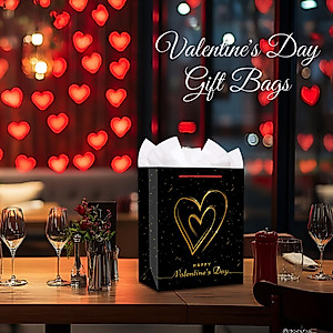 FLYAB Happy Valentines Day Gift Bag with Tissue Paper 13" Large Valentine Gift Bags with Handle for Her Him Valentines Anniversary Wedding Gift Bags for Girlfriend Boyfriend Wife Husband Women