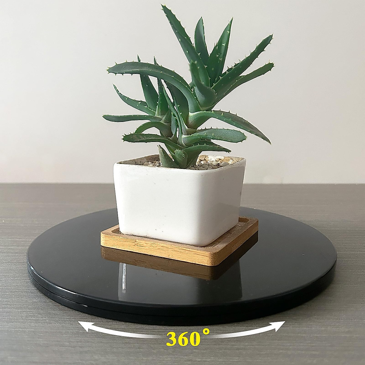 HSTECH 9” Lazy Susan Turntable Black Acrylic Ball Bearing Rotating Tray for Spice Rack Table Cake Kitchen Pantry Decorating TV Laptop Computer Monitor, 50-lb Load Capacity (360˚ Rotation)