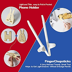 TOPWCK Sturdy Large Fun Ceramic Japanese Hand Drawing Anime Cute Bunny and Flora Microwavable Ramen Noodle Bowl with Lid and Handle Set with Chopsticks and Fingerchopstick and Phone Holder