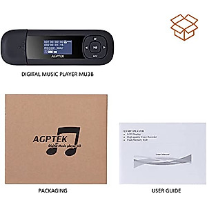 AGPTEK U3 USB Stick Mp3 Player, 8GB Music Player Supports Replaceable AAA Battery, Recording, FM Radio, Expandable Up to 64GB, Black