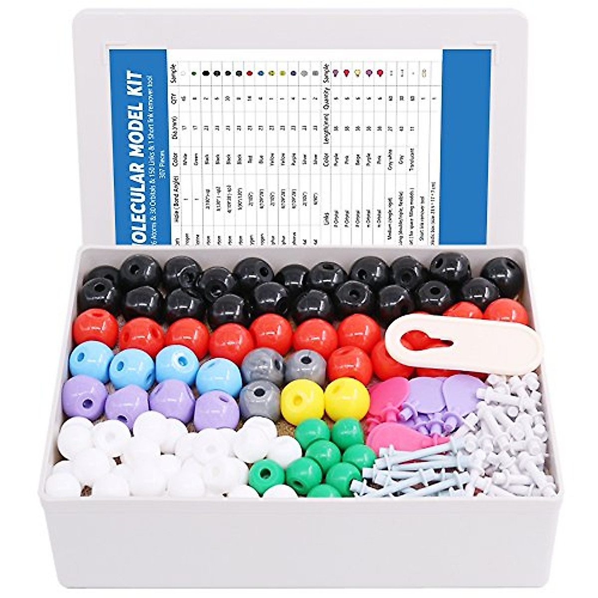 Swpeet 307 Pcs Molecular Model Kit for Organic and Inorganic Chemistry - Chemistry Molecular Model Student and Teacher Set - 126 Atoms & 30 Orbitals & 150 Links & 1 Short Link Remover Tool