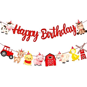 Farm Birthday Party Decorations Red Farm Happy Birthday Banners Farm Animal Party Decorations for Farm Barnyard Birthday Party Barn Theme Baby Shower Supplies