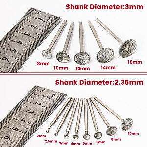 Stone Carving Set Diamond Burr Bits Compatible with Dremel, 13PCS Polishing Kits Rotary Tools Accessories with 2.35mm 3mm Shank Bowl Shape for Carving, Engraving, Grinding, Stone, Rocks, Jewelry