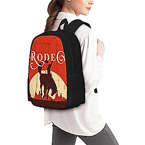 ALIFAFA Western School Backpack Shoulder Daypack,Rodeo Cowboy Riding Wild Horse On A Wooden Boy Men School Bag Outdoor Casual Shoulders Backpack Travel Daypacks for Women Men Teens Kids