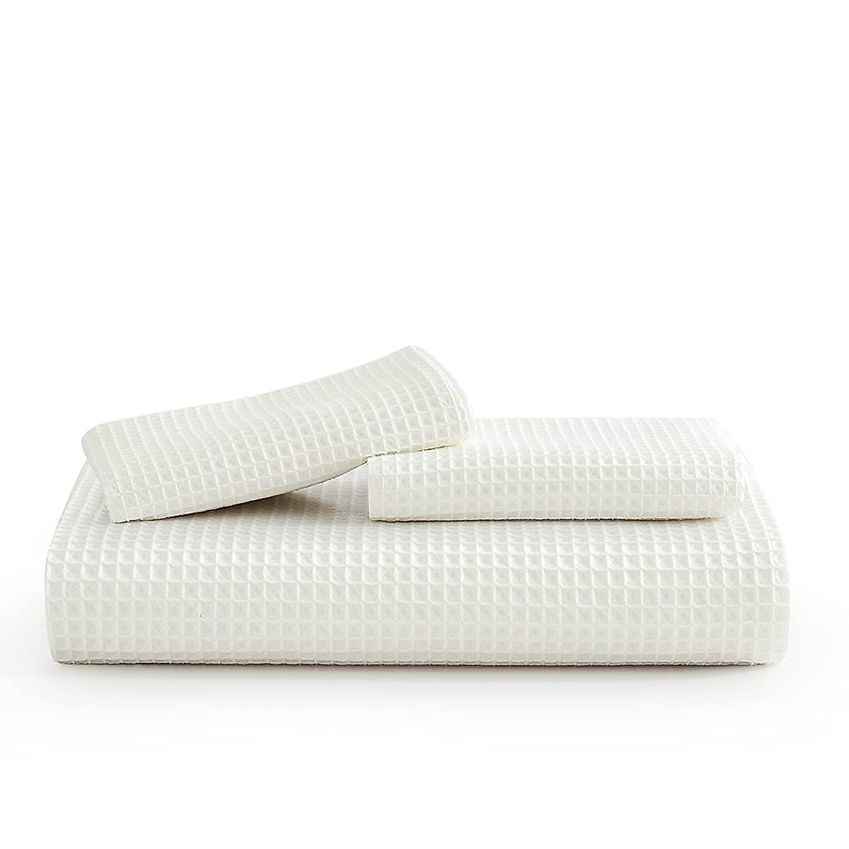 ZJZC Art 100% Cotton Waffle Weave Duvet Cover Set,Luxury Bedding Set 3 Pieces, Super Soft,Easy Care,Simple Style,for All Season, with Buttons Closure and Zipper (Creamy White, King)