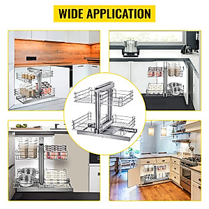 VEVOR Pull Out Blind Corner Cabinet, 15.7 Inch Opening Chrome Soft Close Blind Corner with Four Shelf, Slide Out Kitchen Cabinet Organizer for Minimum Cabinet Size 31.5''Wx21.6''Dx25.6''H