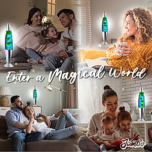 Jambo 16-Inch Beautiful Lamp with Wax That Flows Like Lava (Blue with Yellow/Green Wax, 16 Inch), Relaxing Night Light Nighlight Home Decor Living Room Office Bedroom Lamp for Adults, Teens, and Kids