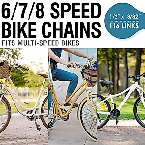 MARQUE 6/7/8 Speed Bike Chain - Bicycle Chain for Road & Mountain Bike, Quick Link Included for Easy Installation, 1/2 x 3/32 inch, 116 Links - MTB Chains Replacement (6/7/8 Speed Chain, 1 Set)