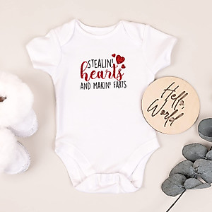 Printique Organic GOTS Certified Baby Onesie Unisex Bodysuit 0-18 months - Stealin' Hearts | Funny Valentine's Day (Stealin' Hearts, 0-3 Months)