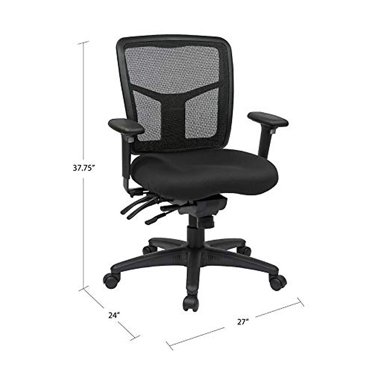 Office Star ProGrid Breathable Mesh Manager's Office Chair with Adjustable Seat Height, Multi-Function Tilt Control and Seat Slider, Mid Back, Coal FreeFlex Fabric
