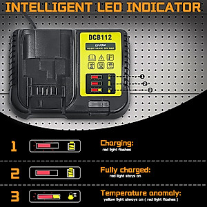 byczone Replacement Battery Charger DCB112 for Dewalt 20V Lithium-Ion Battery, Compatible with Dewalt 12V/20V Li-ion Battery DCB208 DCB206 DCB205 DCB204 DCB201 DCB200 DCB230 DCB240