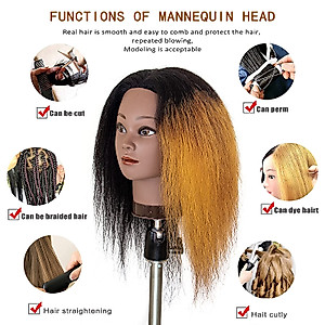 MILLYSHINE Mannequin Head With Human Hair,16",Braiding Styling Doll Head,Beauty School Manikin Head,Curling Dyeing Hairdresser Practice Training Head
