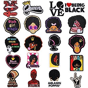 20 Pieces Black Girl Patches Iron on Patches for Clothing Afro Girl Embroidered Patches Sew On Patch Applique for Clothes Backpacks Jeans Jackets DIY Craft (Novelty Style)