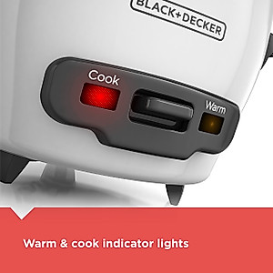 BLACK+DECKER Rice Cooker 16 Cups Cooked (8 Cups Uncooked) with Steaming Basket, Removable Non-Stick Bowl, White