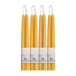Bluecorn Beeswax 100% Pure Beeswax Taper Candles | Natural Beeswax Candles, Yellow Unscented Tapered Candles | Soy, Paraffin & Fragrance Free | 12 Inch Candles, Bulk 8-Pack | Handmade in Colorado