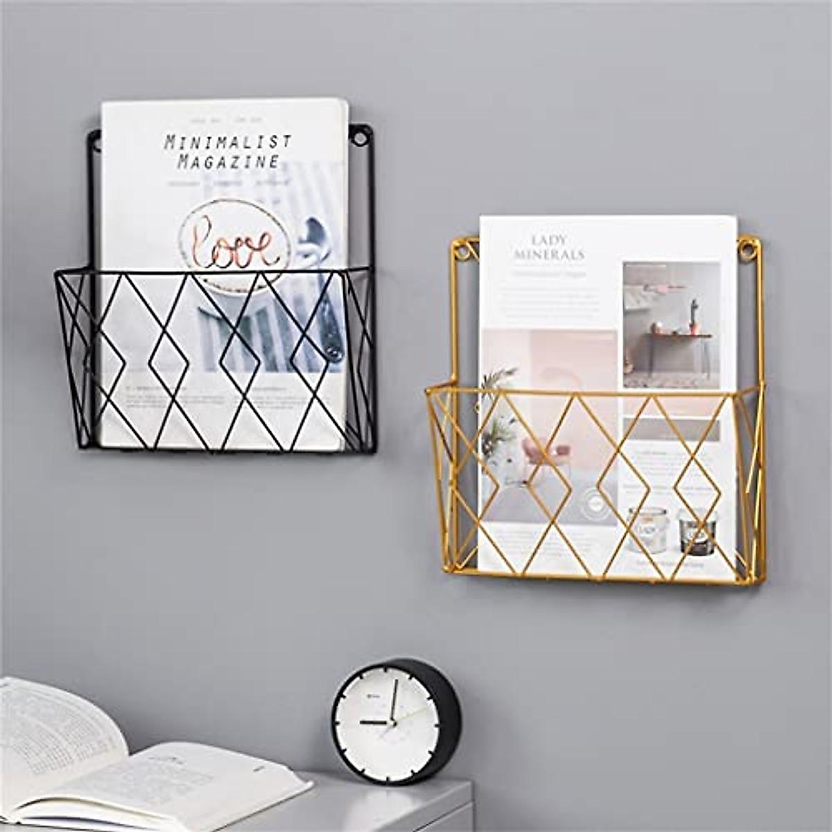 EYHLKM Wall Mounted Wrought Iron Book Shelf Grid Design Hollow Bookcase Holder Home Bedroom ( Color : E , Size : 1 )