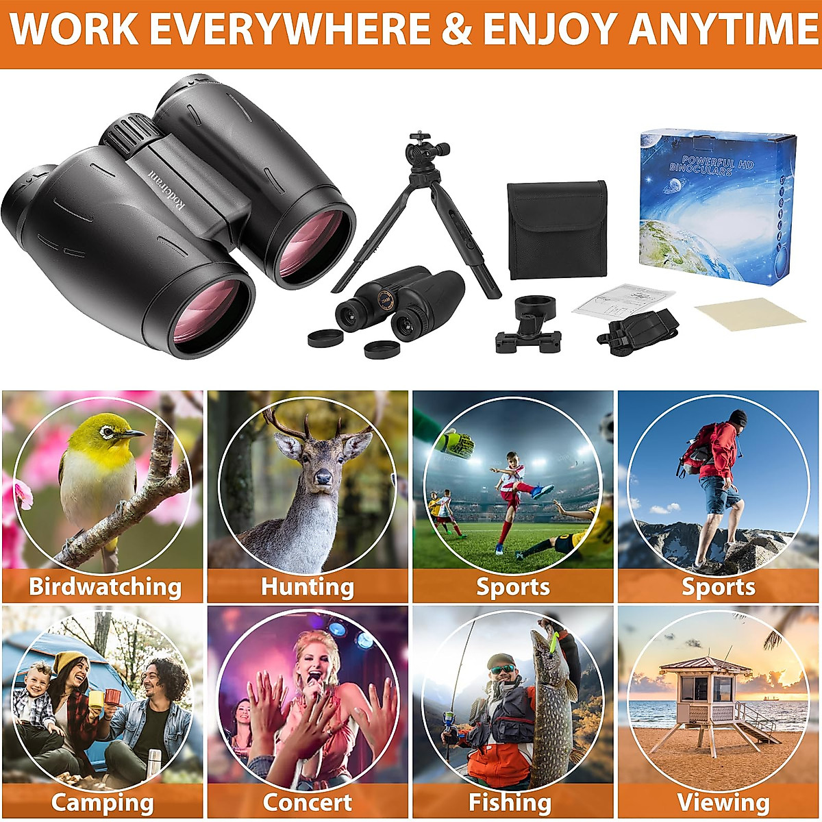 Binoculars 25x30 for Adults with Universal Phone Adapter, Tripod and Tripod Adapter,Large Eyepiece Easy Focus Compact and Waterproof Binoculars for Bird Watching,Hiking and Travel