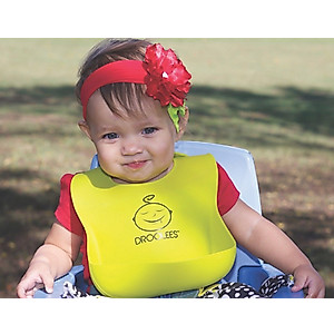 Droolees Premium Waterproof, Widemouth, Soft Silicone Feeding Bibs, Unisex, Washable, Includes Bonus Item, Rolls up for Travel, 2 Pack