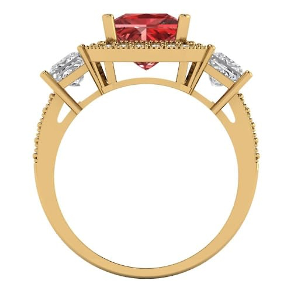 Clara Pucci 2.93 ct Cushion Cut Halo Solitaire 3 stone Natural Garnet Designer Anniversary Bridal Engagement Ring 14k Yellow Gold 9.25