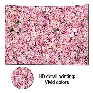 Pink Rose Flowers Wall Photo Background Girls Birthday Party Decoration Photography Backdrop for Valentine's Day Weeding Bridal Shower Anniversary Ceremony Decor Banner 7x5ft