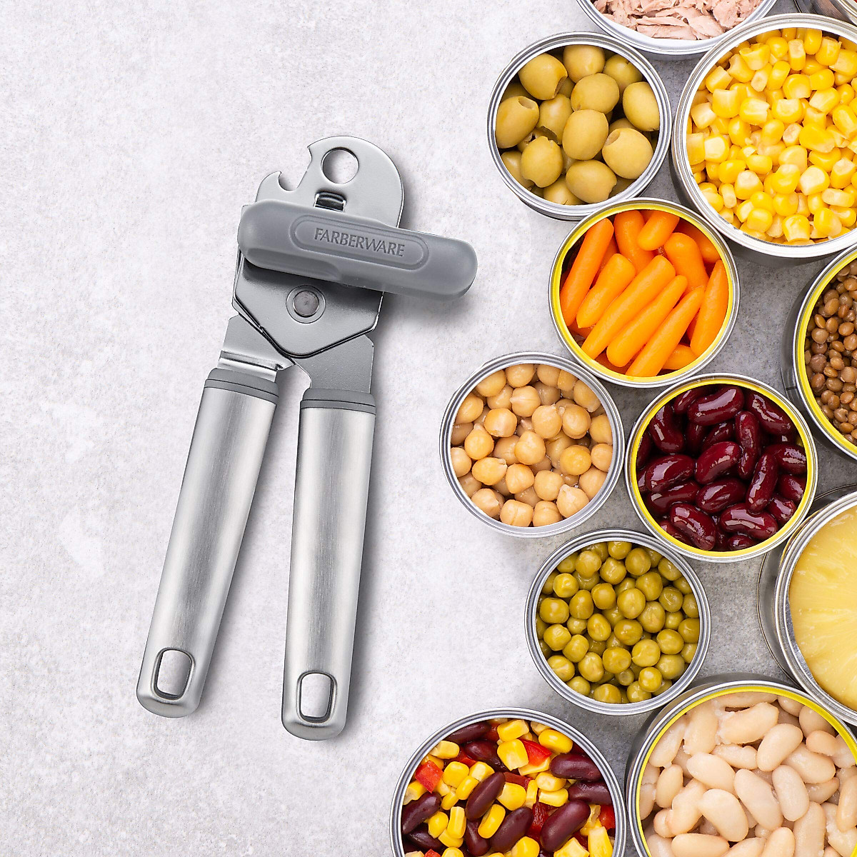 Farberware Professional Stainless Steel Soft Can Opener, 7.36-Inch, Gray