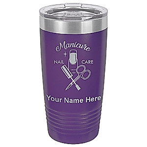 LaserGram 20oz Vacuum Insulated Tumbler Mug, Manicure, Personalized Engraving Included (Dark Purple)