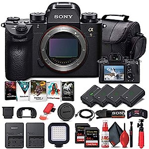 Sony Alpha a9 II Mirrorless Digital Camera (Body Only) (ILCE9M2/B) + 2 x 64GB Memory Card + 3 x NP-FZ-100 Battery + Corel Photo Software + Case + Card Reader + LED Light + More (Renewed)