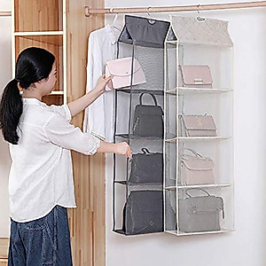 Ocean's Shop Hanging Handbag Organizer, Foldable Dust Cover Wardrobe Closet Organizer Hanging Purse Storage Holder for Space Saving (Grey, 4 Shelves)