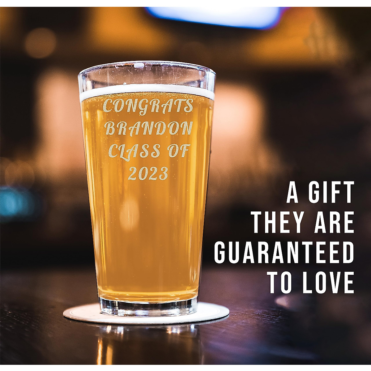 Personalized Etched Custom Message 16oz Pint Beer Glass, Your Text Here - Custom Text Engraved glasses, Customized Pint Glasses, Birthday gifts for Men Him