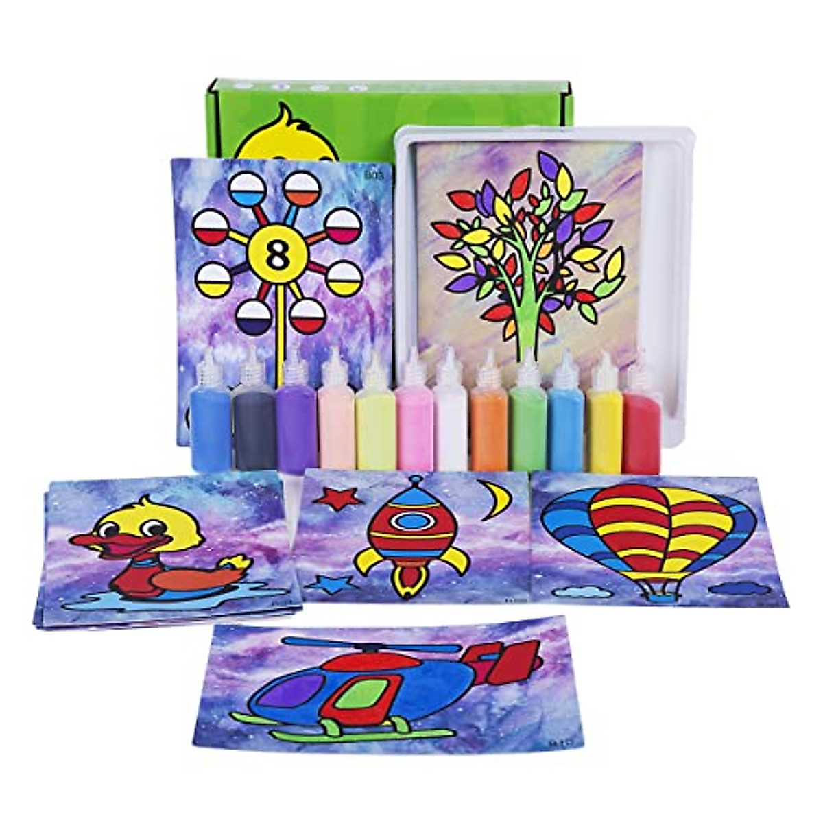 Berry President Sand Painting Cards Art Kids Coloring DIY Paper Craft Kit with 12 Bottles Colored Sand for 4 5 6 7 Year Old Children Kids (12 Bottles, Green)